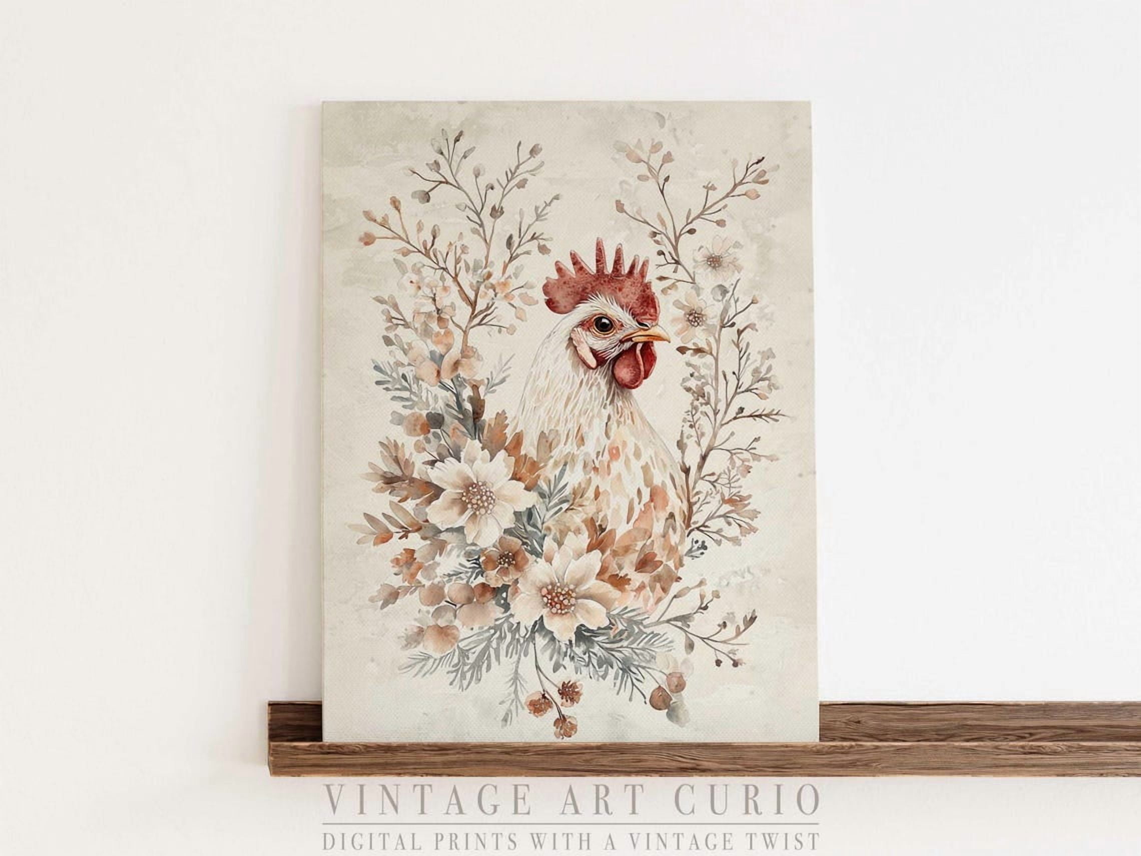 Floral Chicken Print, Farmhouse Kitchen Wall Art Home Decor UNFRAMED ...