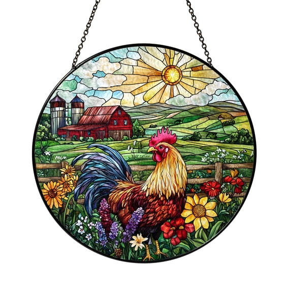 Floral Chicken Stained Glass Style Suncatcher, Garden Window Hanging ...