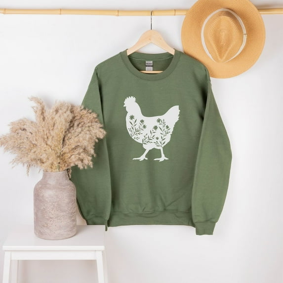 Floral Chicken Sweatshirt Farm Life Hen Shirt Rustic Country Poultry ...