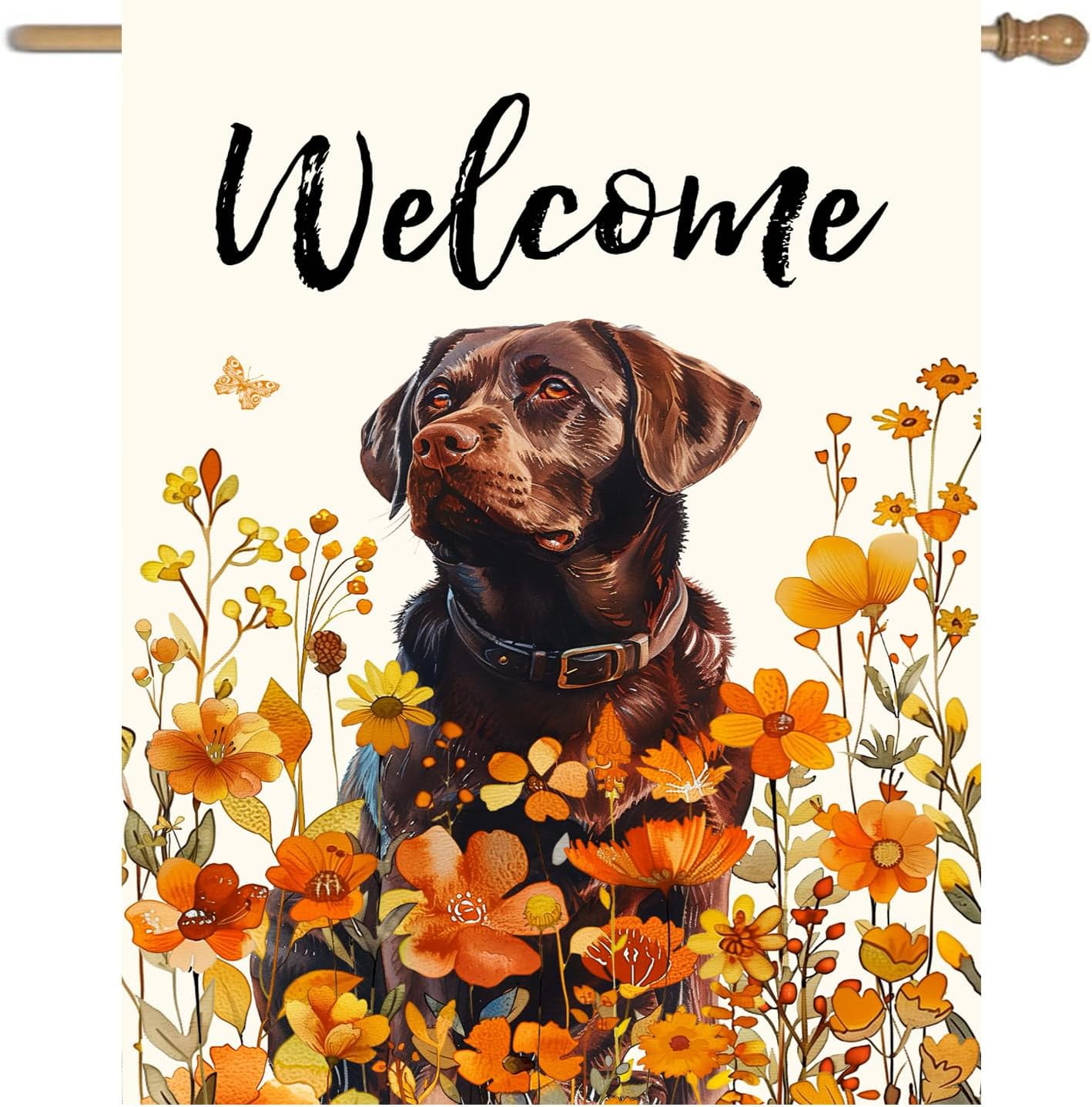 Floral Chocolate Lab Garden Flag Large Fall House Flag 28x40 Double ...