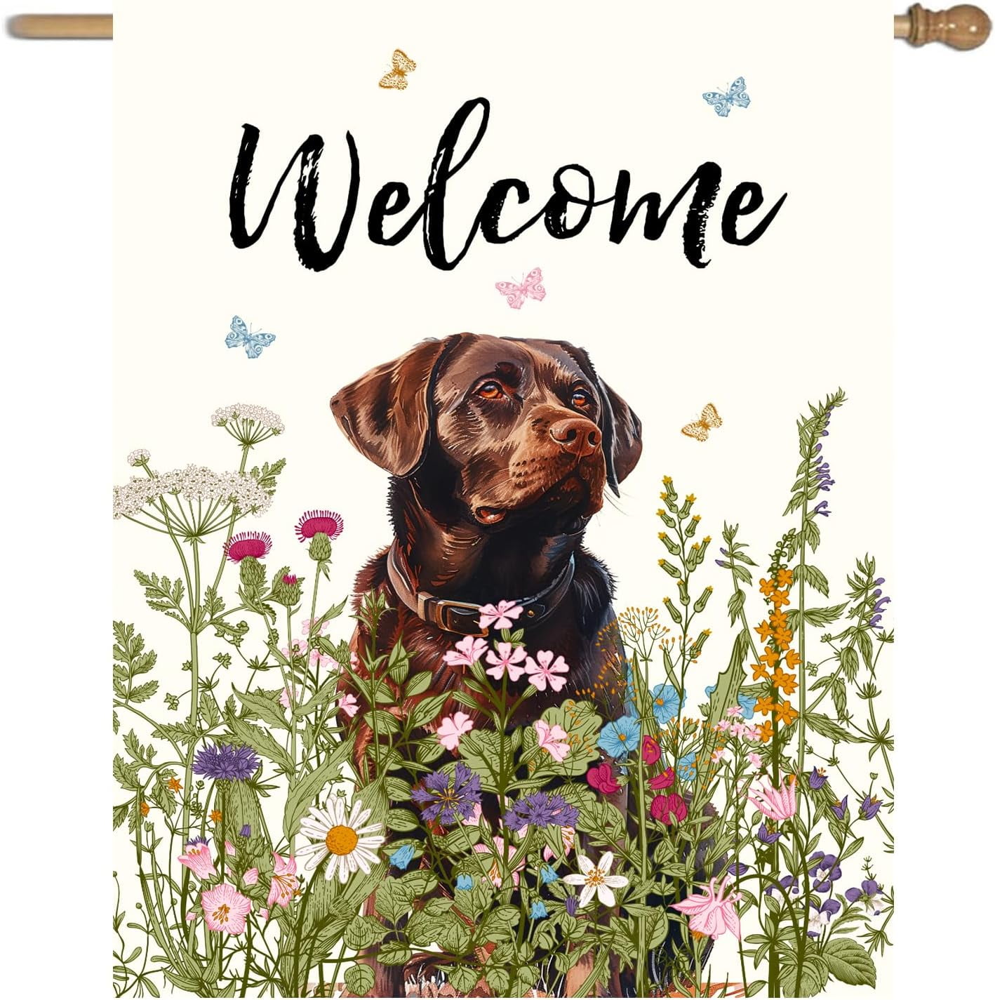 Floral Chocolate Lab Garden Flag Spring Summer House Flags 28 x 40 ...