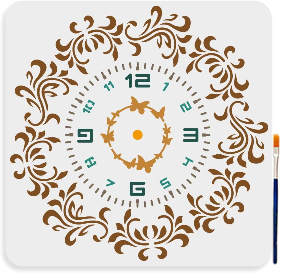 Floral Clock Stencil 11.8×11.8inch Large Flowers Clock Stencil Template ...