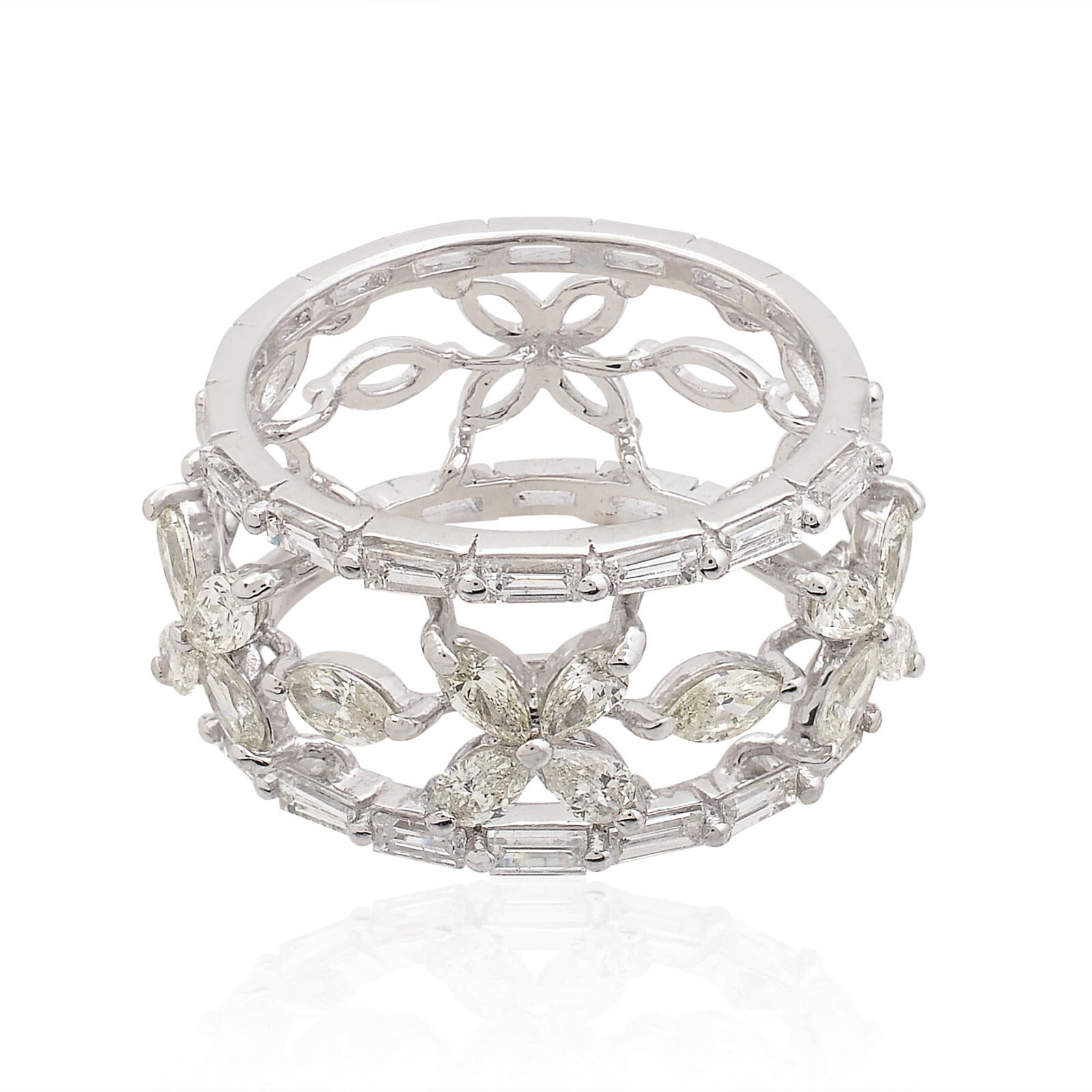 Floral Cluster Diamond Band, Half Eternity Diamond Wedding Band, Open ...