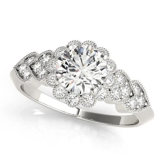Floral Cluster Halo Diamond Ring, Solitaire With Accents Diamond Ring ...