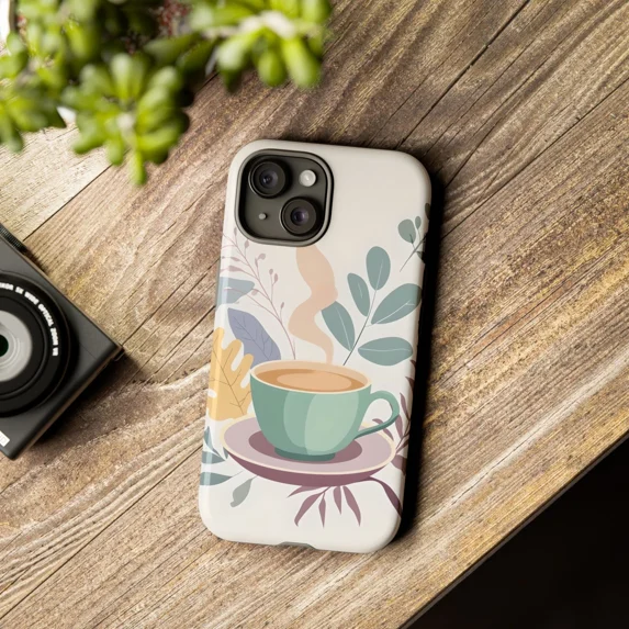 Floral Coffee Cup Art Protective Cover for iPhone 11 12 13 14 15 16 17 ...