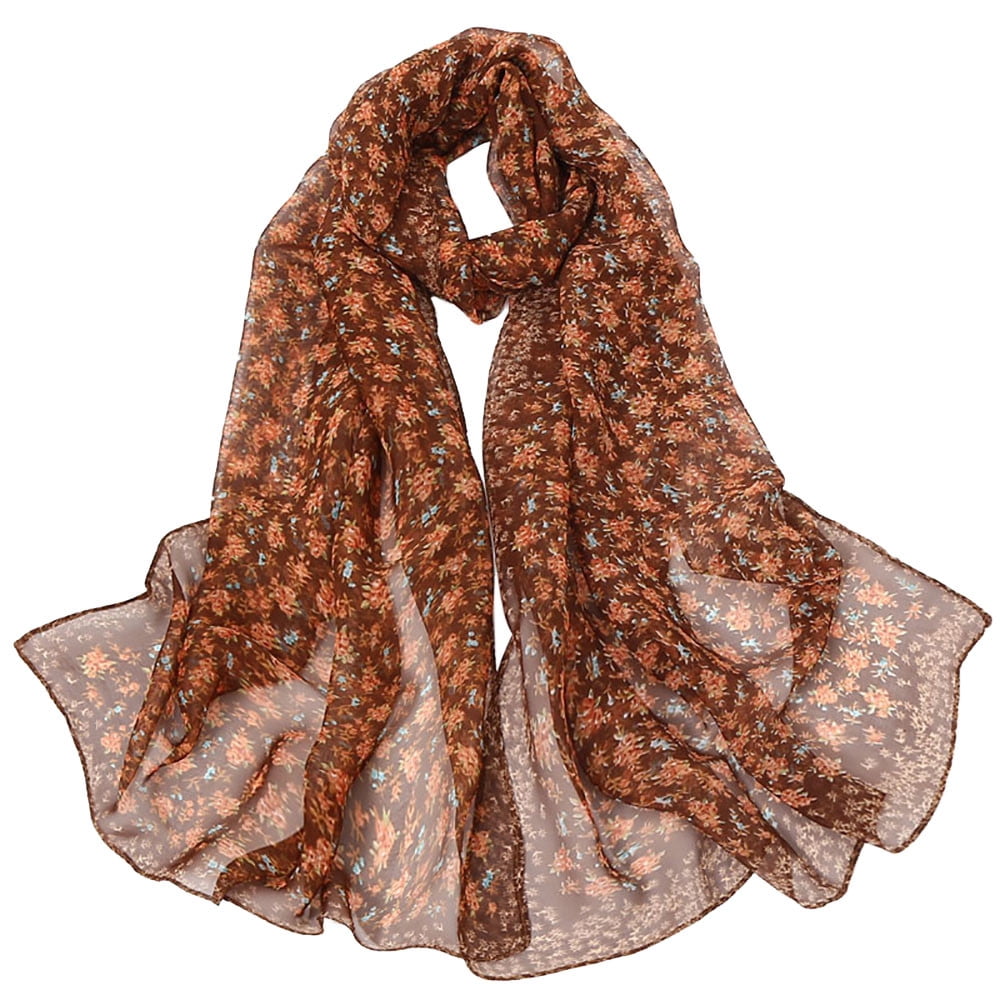 Floral Coffee Shawl Scarf, Fashion Women Small Floral Printing Long ...