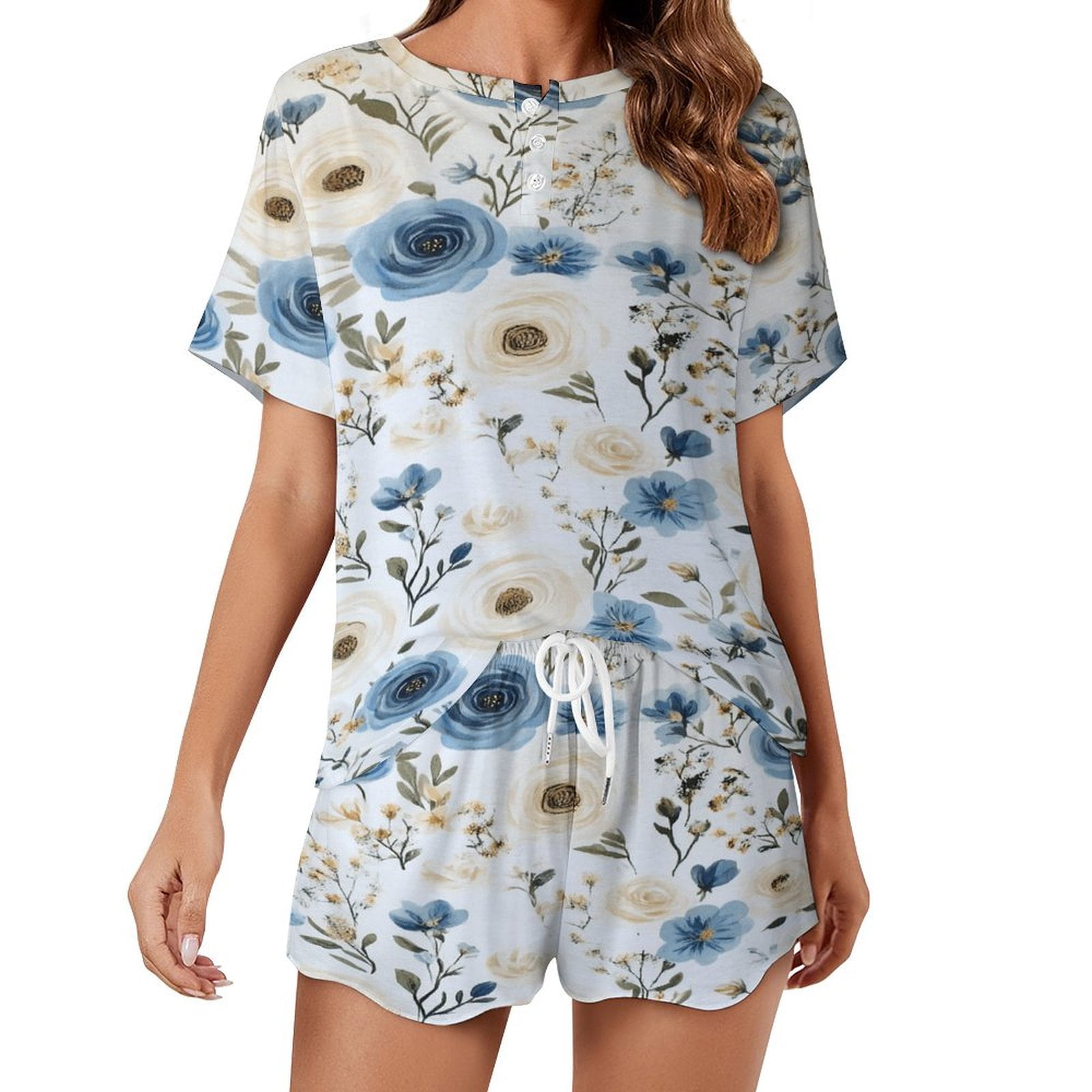 Floral Colorful Flower Pajamas Set Womens Loungewear Sleepwear 2 Piece ...