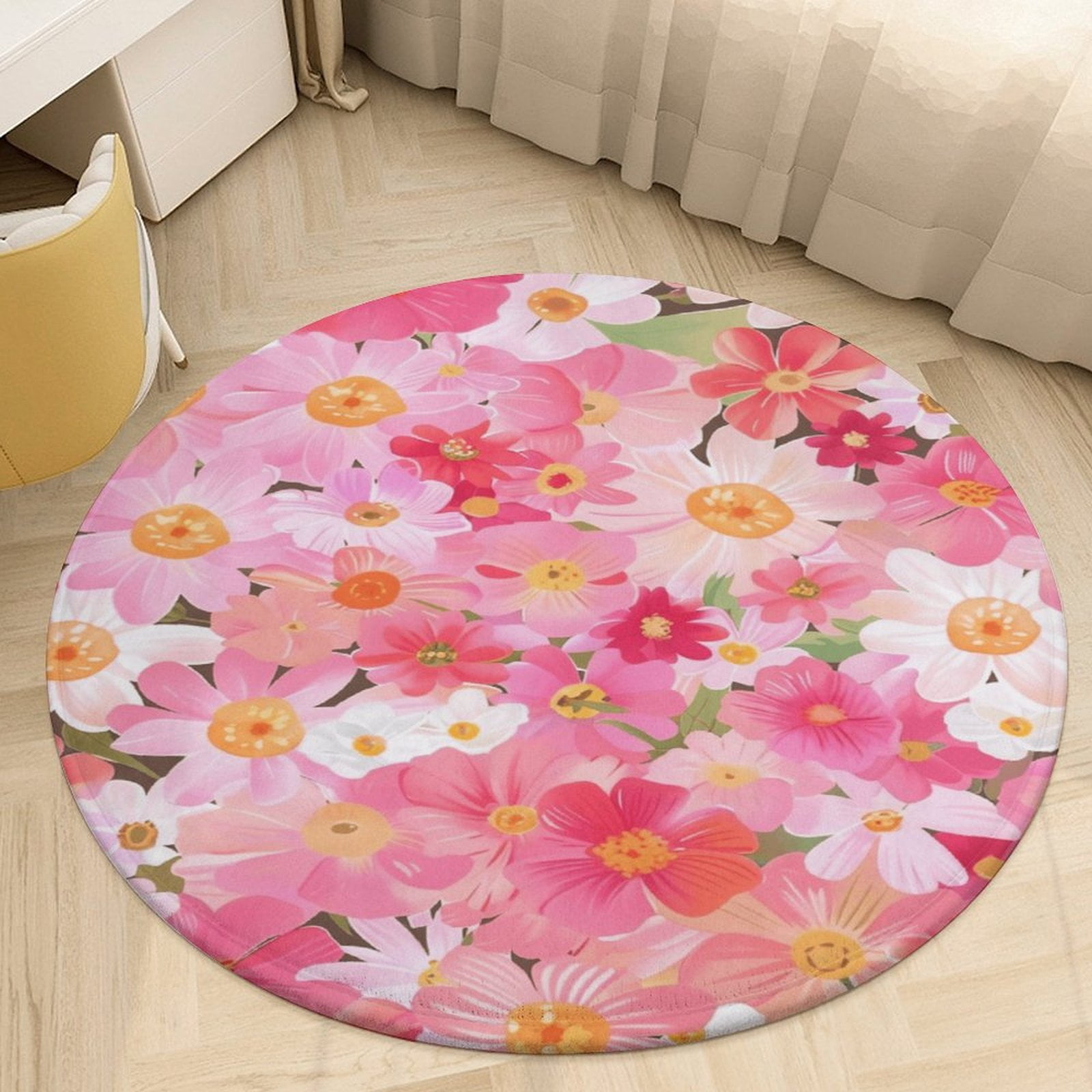 Floral Colorful Flower Round Rugs -Washable Non-Slip Small Round Area ...