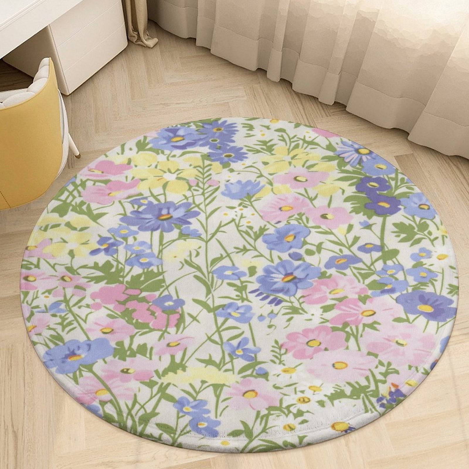 Floral Colorful Flower Round Rugs -Washable Non-Slip Small Round Area ...