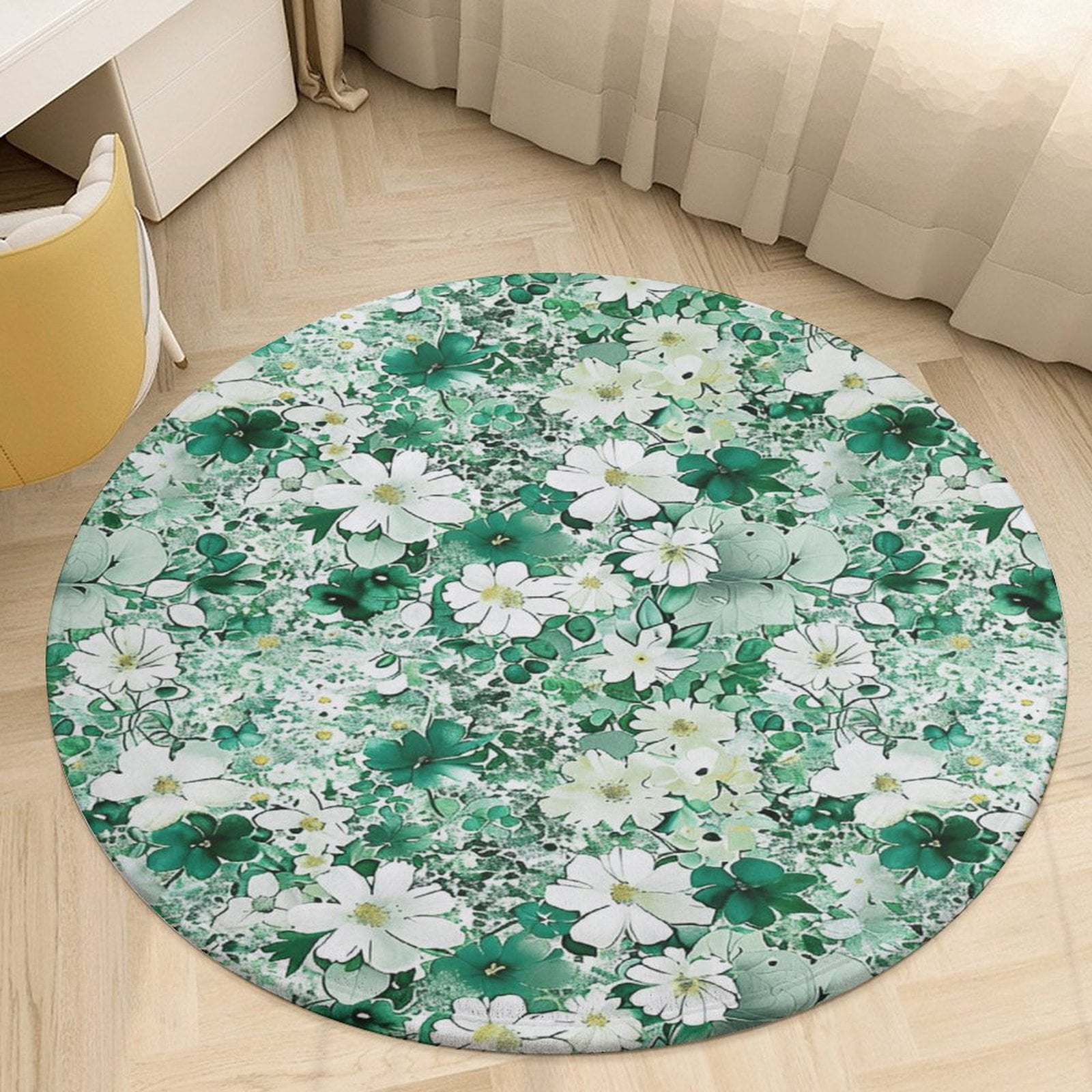 Floral Colorful Flower Round Rugs -Washable Non-Slip Small Round Area ...