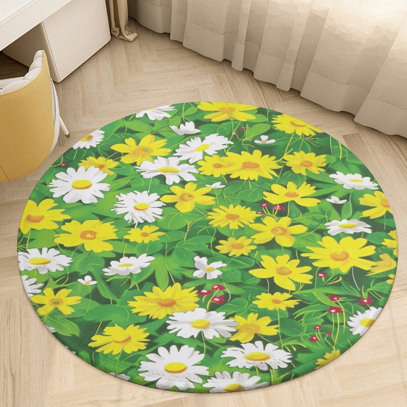 Floral Colorful Flower Round Rugs -Washable Non-Slip Small Round Area ...
