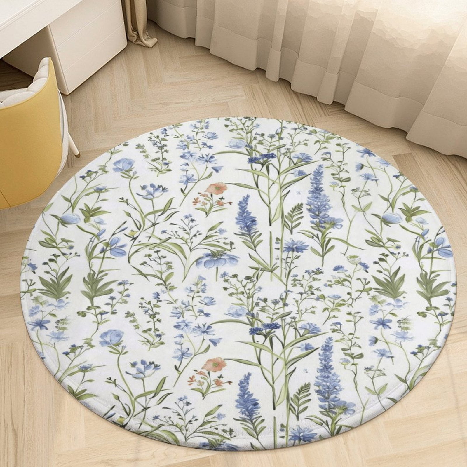 Floral Colorful Flower Round Rugs -Washable Non-Slip Small Round Area ...