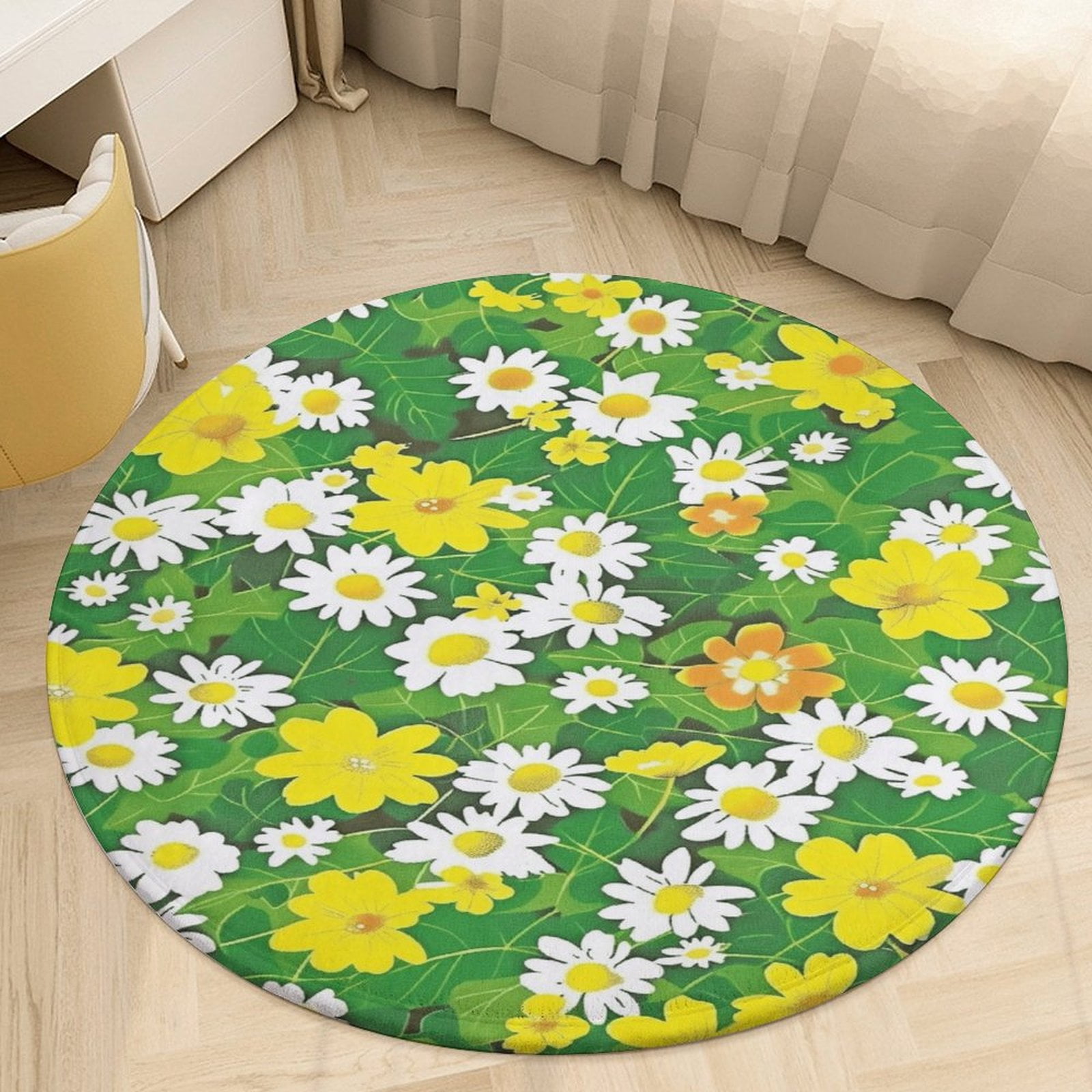 Floral Colorful Flower Washable Round Rug -Circle Area Rugs for Bedroom ...