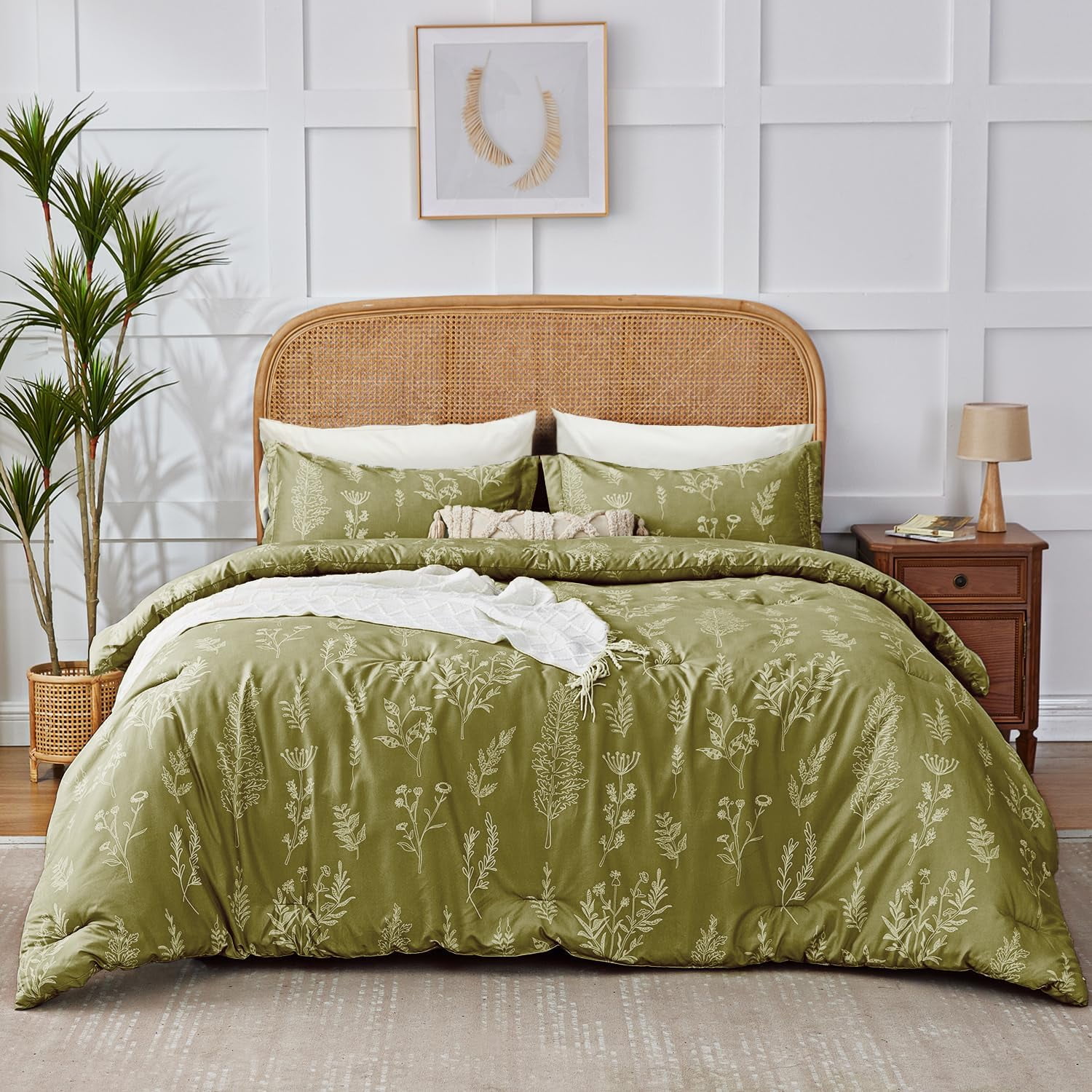 Floral Comforter Set King Olive Green, Cute Flower Bed in a Bag King ...