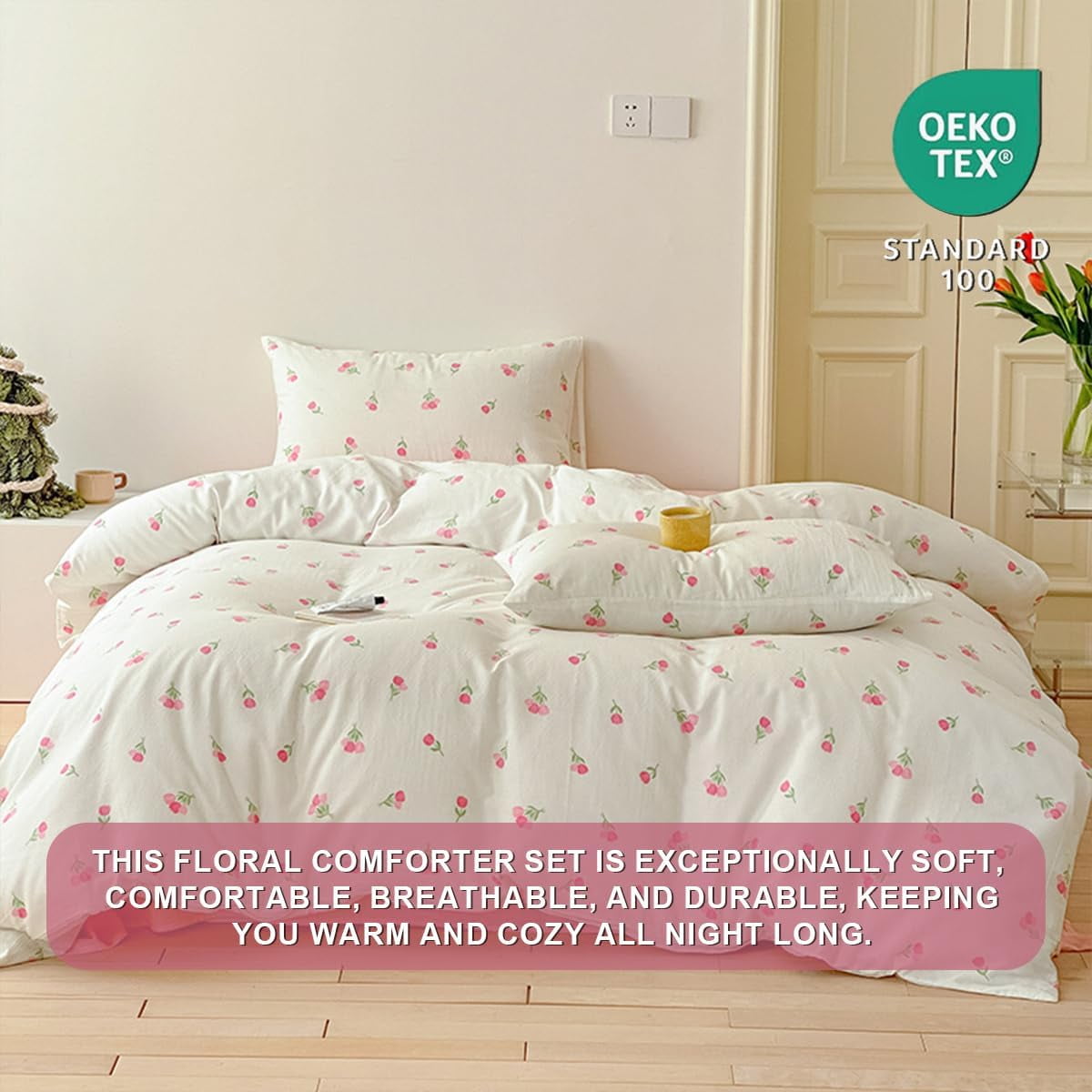 Floral Comforter Set Queen Size - 3 Pieces Pink White Floral Comforter ...