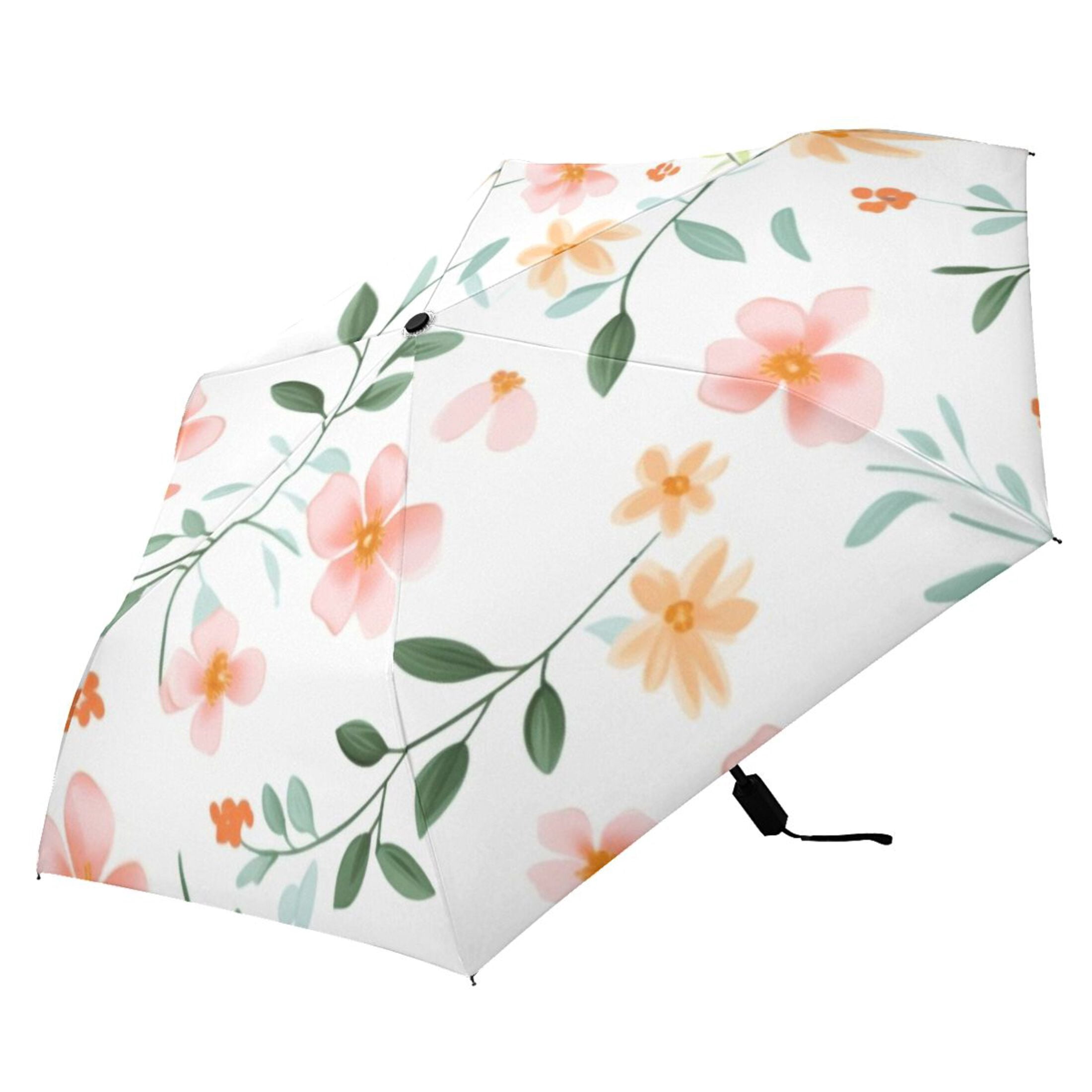 Floral Compact Folding Umbrella for Rain Windproof Travel Umbrella UPF ...