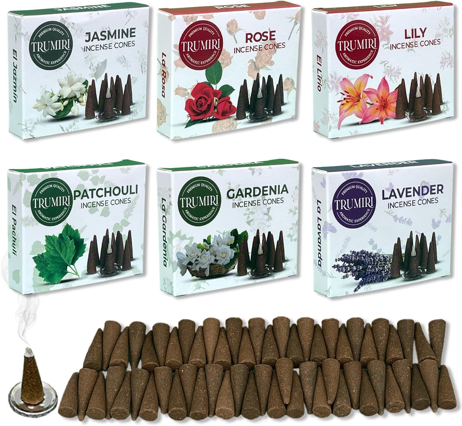 Floral Cones - Variety Pack - Total 60 Cone (6 Scents x 10 Conos ...