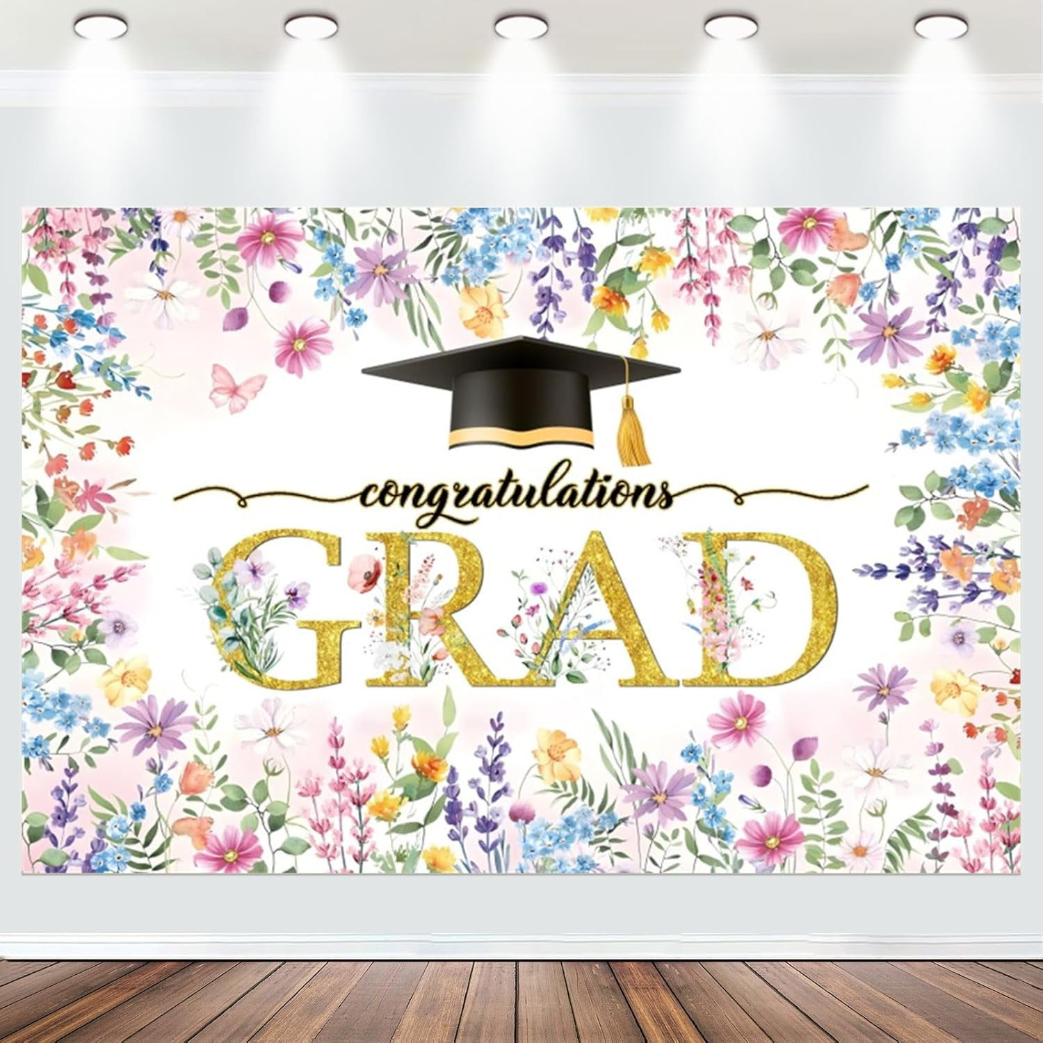 Floral Congratulations Grad Backdrop Spring Butterfly Wildflowers ...