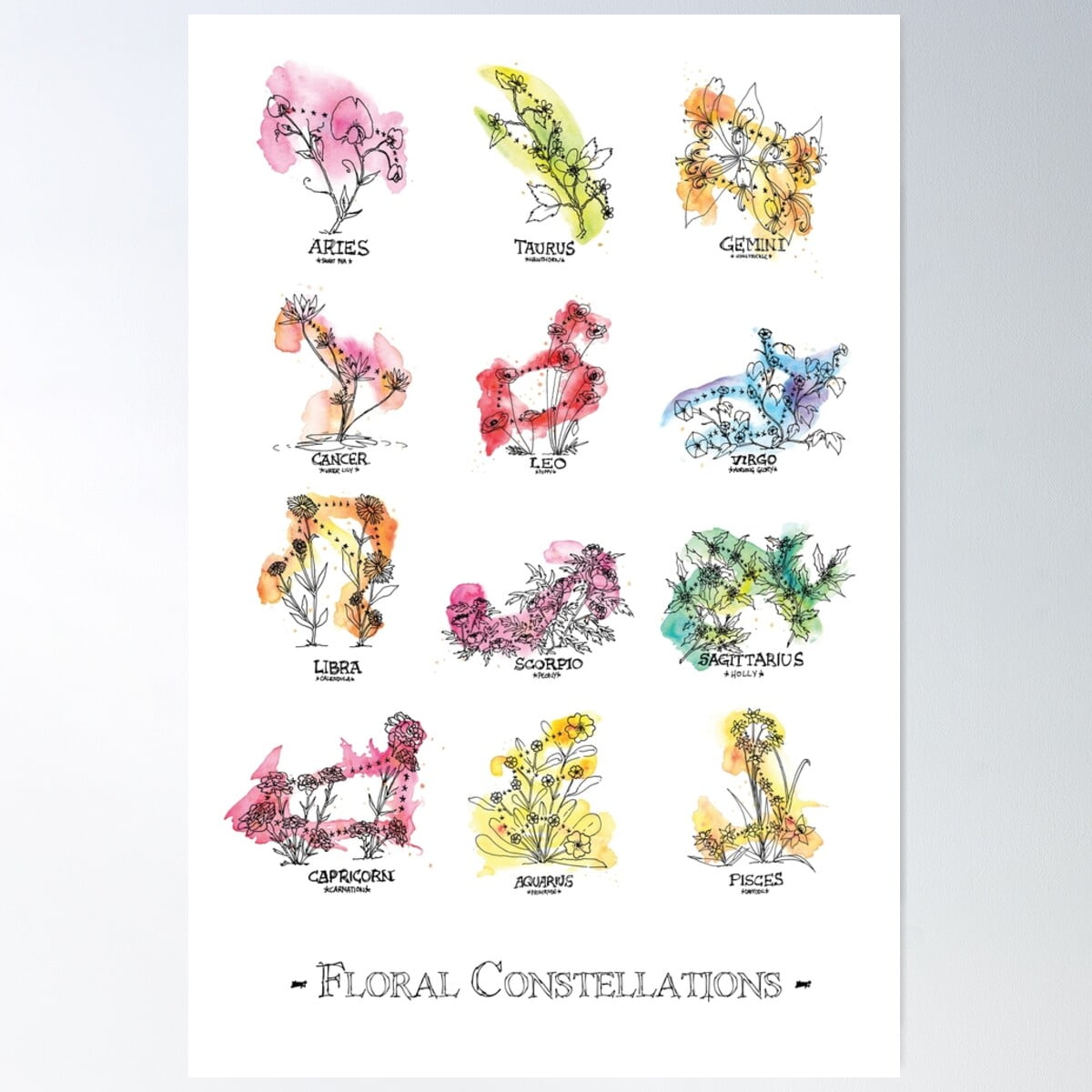 Floral Constellations - Chromatic Poster Wall Art, Modern Wall Decor ...