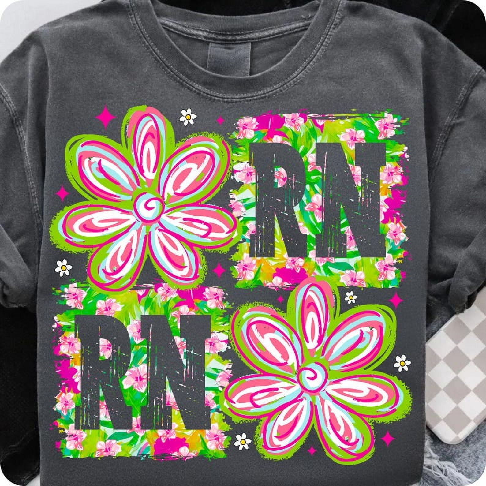 Floral Coquette RN Nurse T-Shirt, Flower Stethoscope for RN Shirt, Cute ...