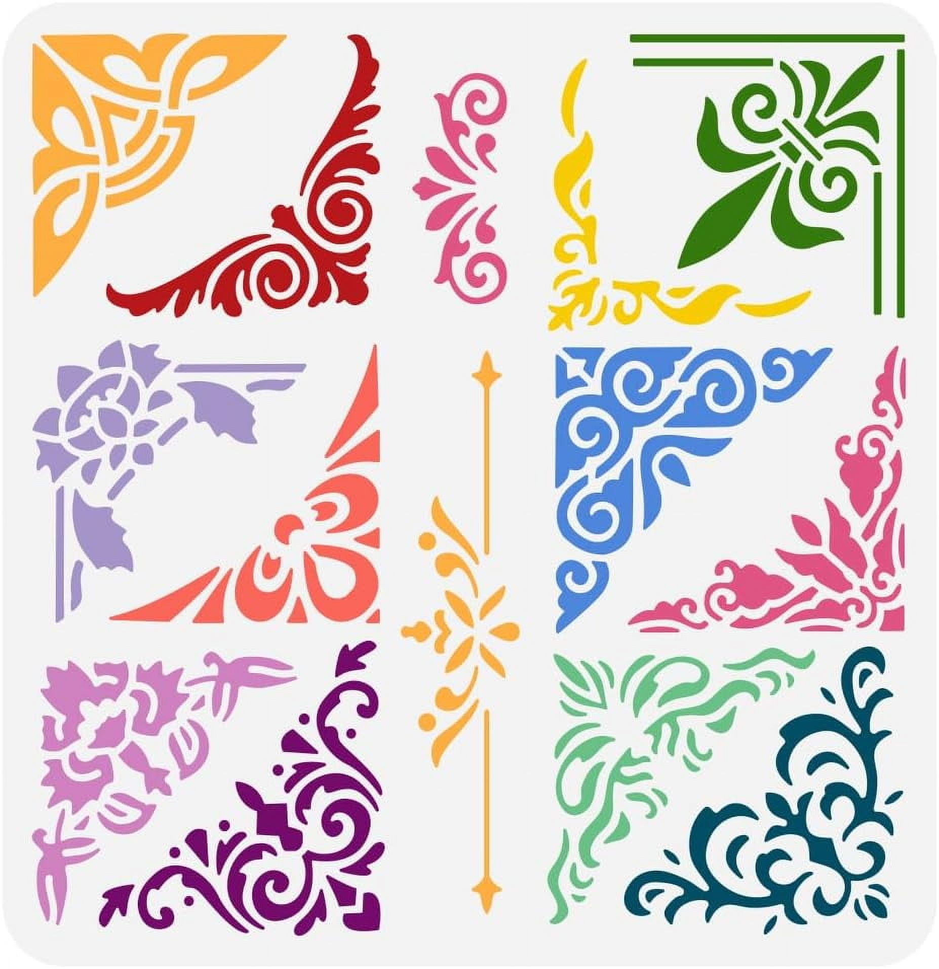 Floral Corner Stencil 11.8x11.8 inch Decorative Borders Painting ...