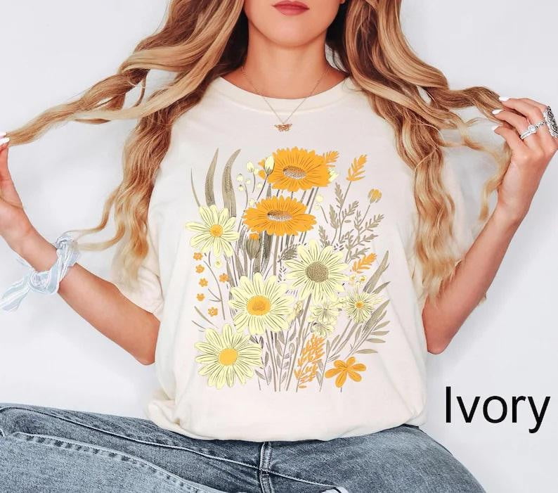 Floral Cottagecore Shirt, Spring Flowers Shirt, Botanical Shirt, Summer ...