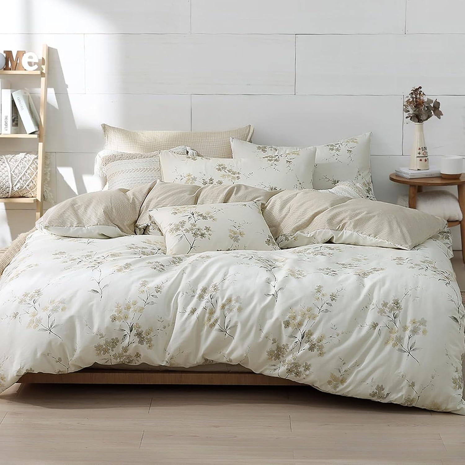 Floral Cotton Comforter Queen Size - Cream Comforter with Luxrious Grey ...