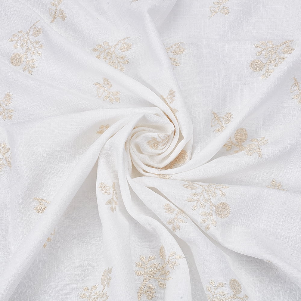 Floral Cotton Embroidered Fabric 39x55inch Floral White Linen Cotton ...