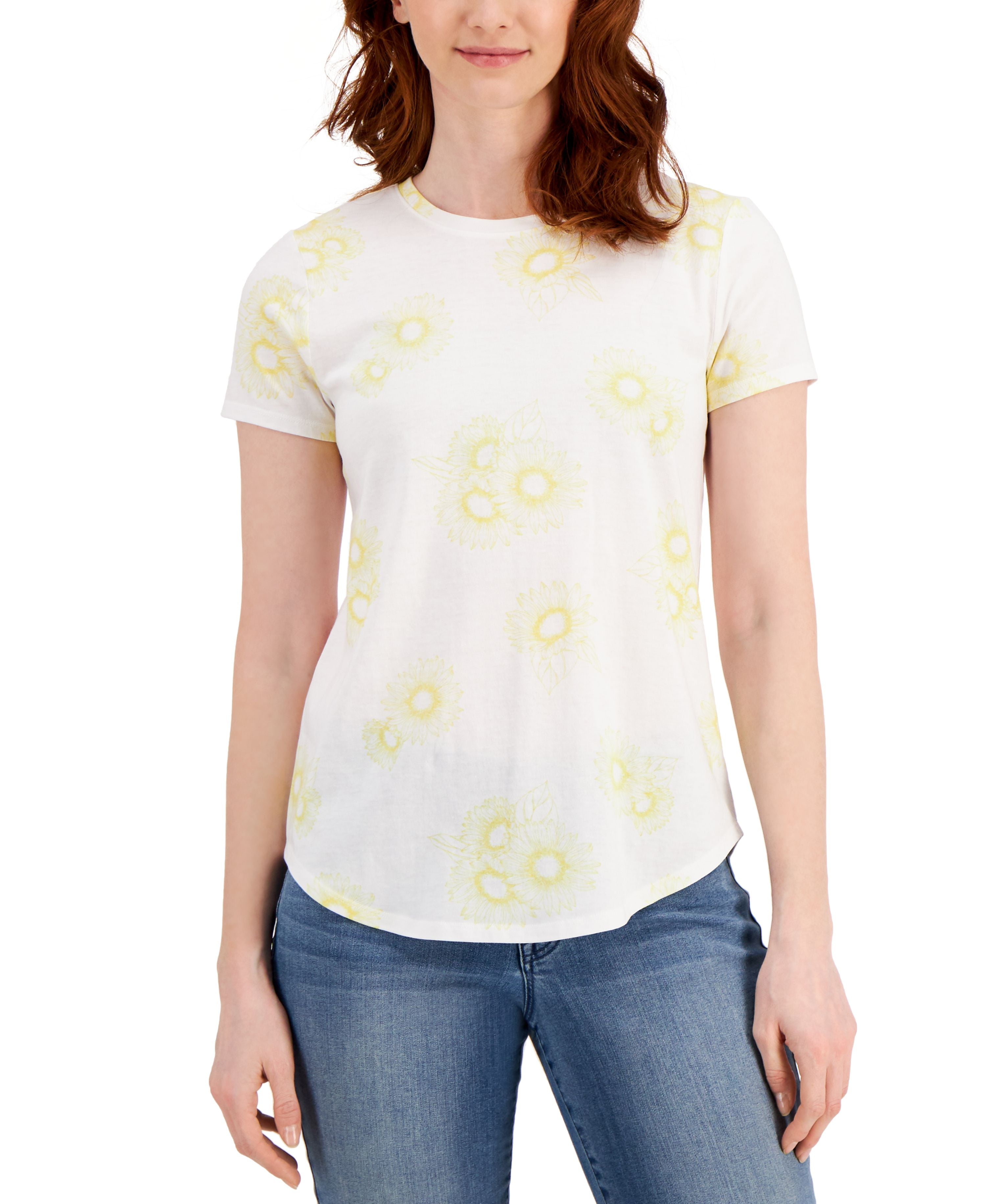 Floral Cotton T-Shirt Sunflower Field L - Walmart.com