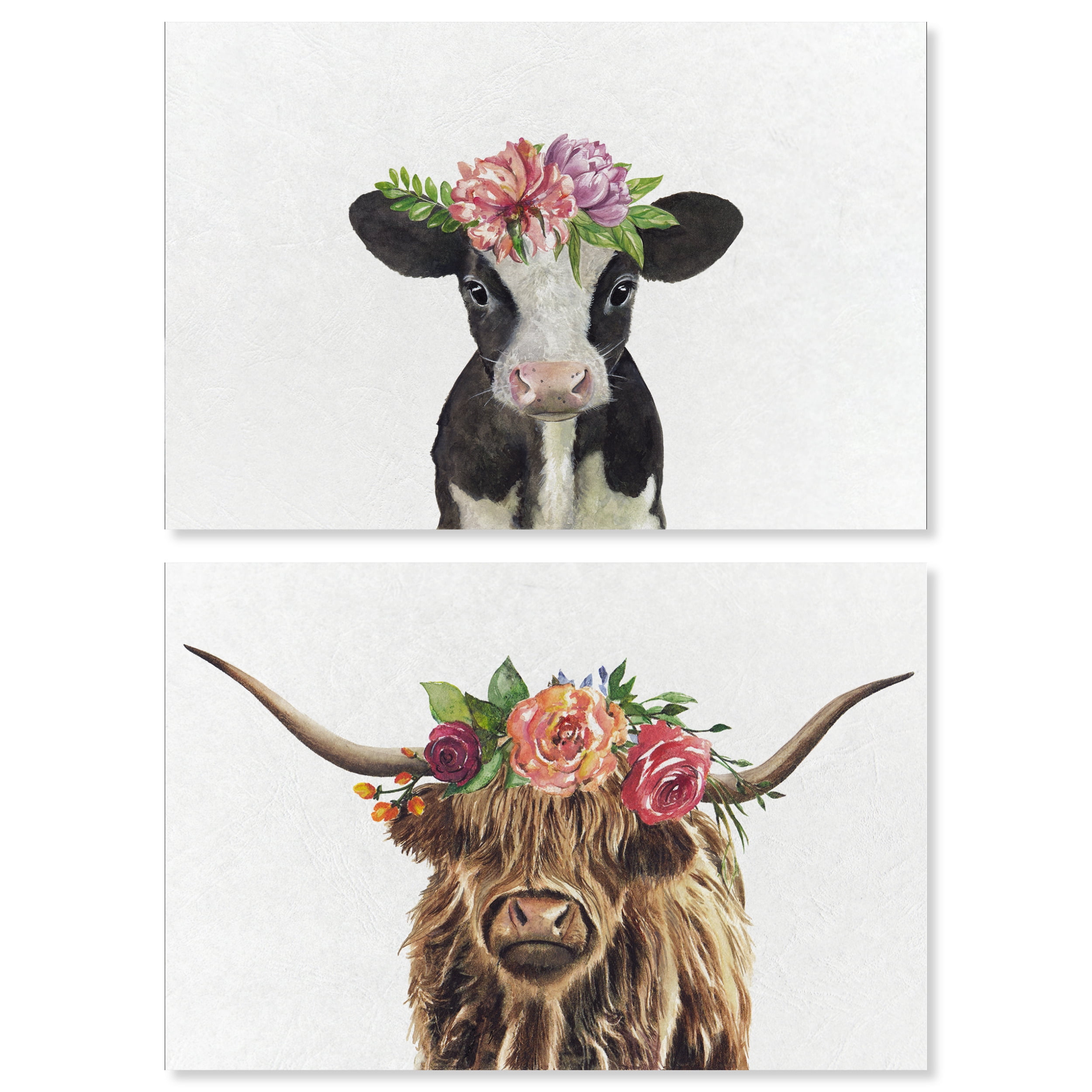Floral Cow Set Wall Art - White - Modern Farmhouse Decor - Walmart.com
