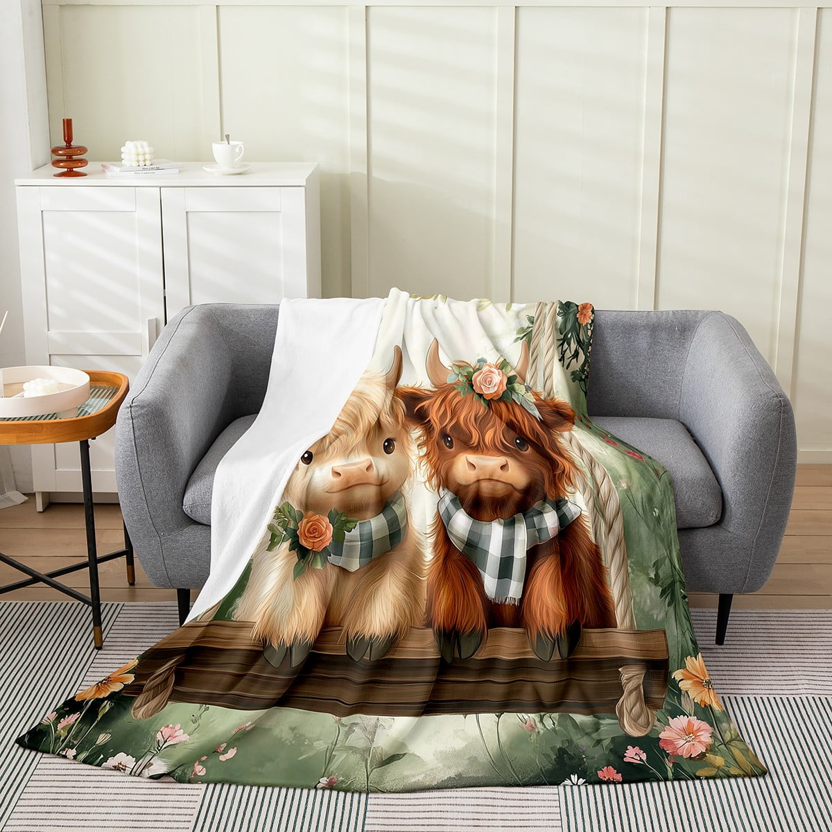 Floral Cow Throw Blanket for Cowboy Cow,Queen 90x90 inch Highland Cow ...
