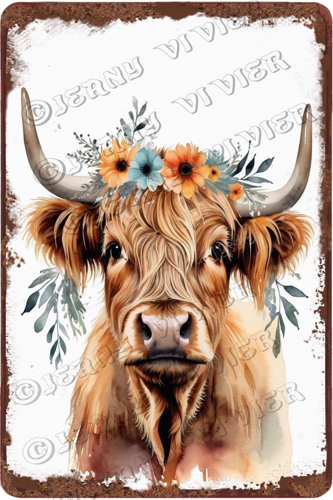 Floral Cow Vintage Aluminum Sign 12"x8" New Metal Sign Retro Style ...