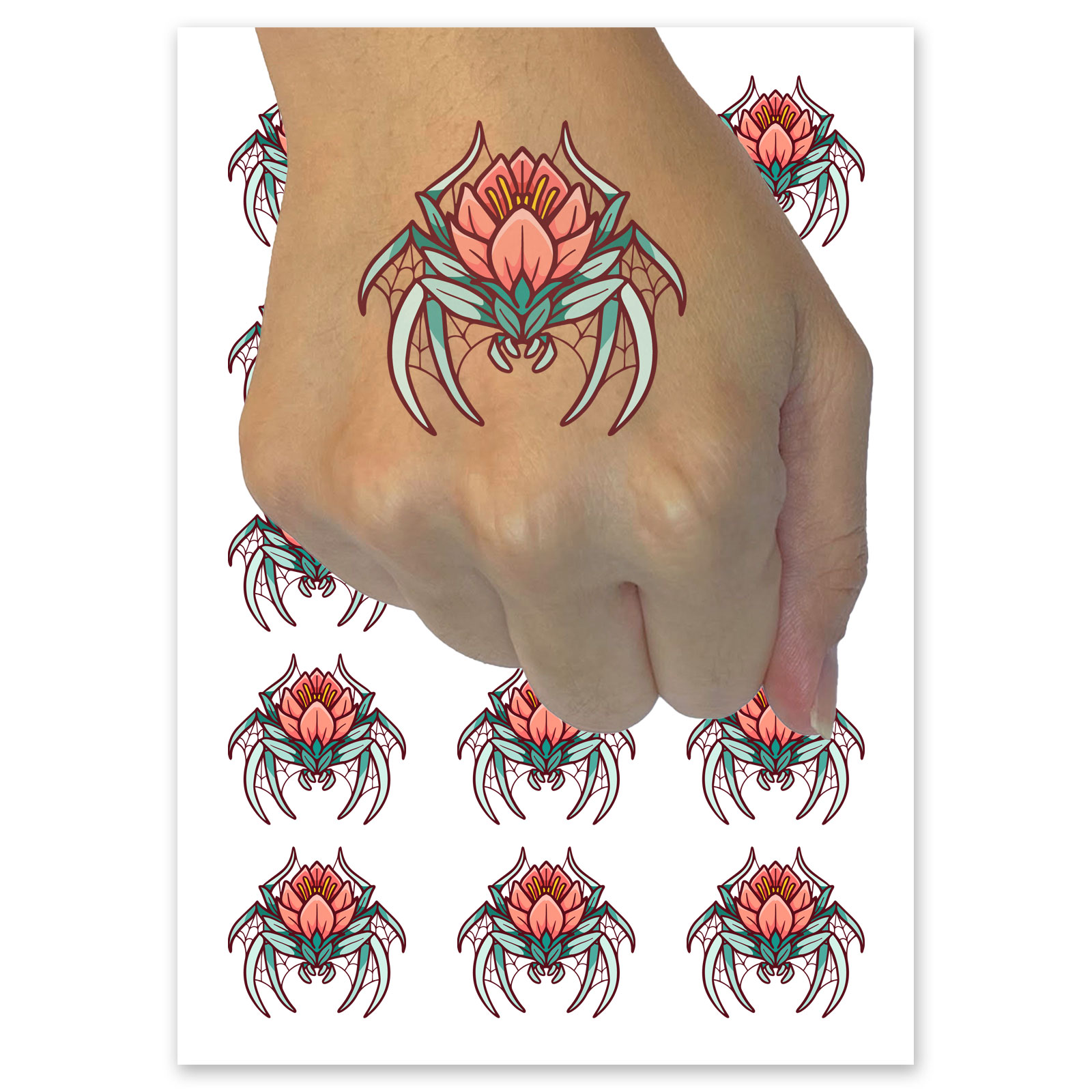 Floral Crab Spider Flower Temporary Tattoo Water Resistant Fake Body ...