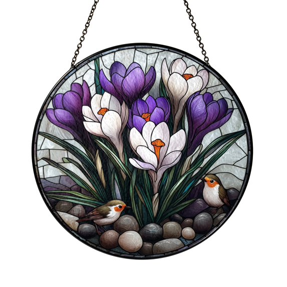Floral Crocus Stained Glass Style Window Suncatcher - Walmart.com