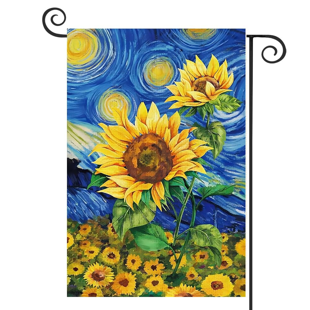 Summer Sunflower Garden Flag Double Sided, Farmhouse Small Starry Night ...