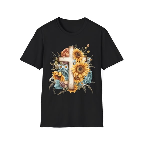 Floral Cross T-Shirt, Religious Gift, Faith Tee, Christian Apparel ...