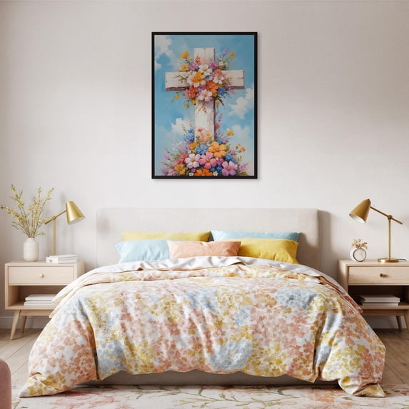 Floral Cross Wall Art Poster Christian Faith With Spring Flowers ...
