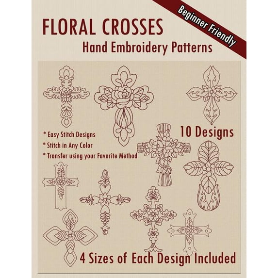 Floral Crosses Hand Embroidery Patterns (Paperback) by Stitchx ...