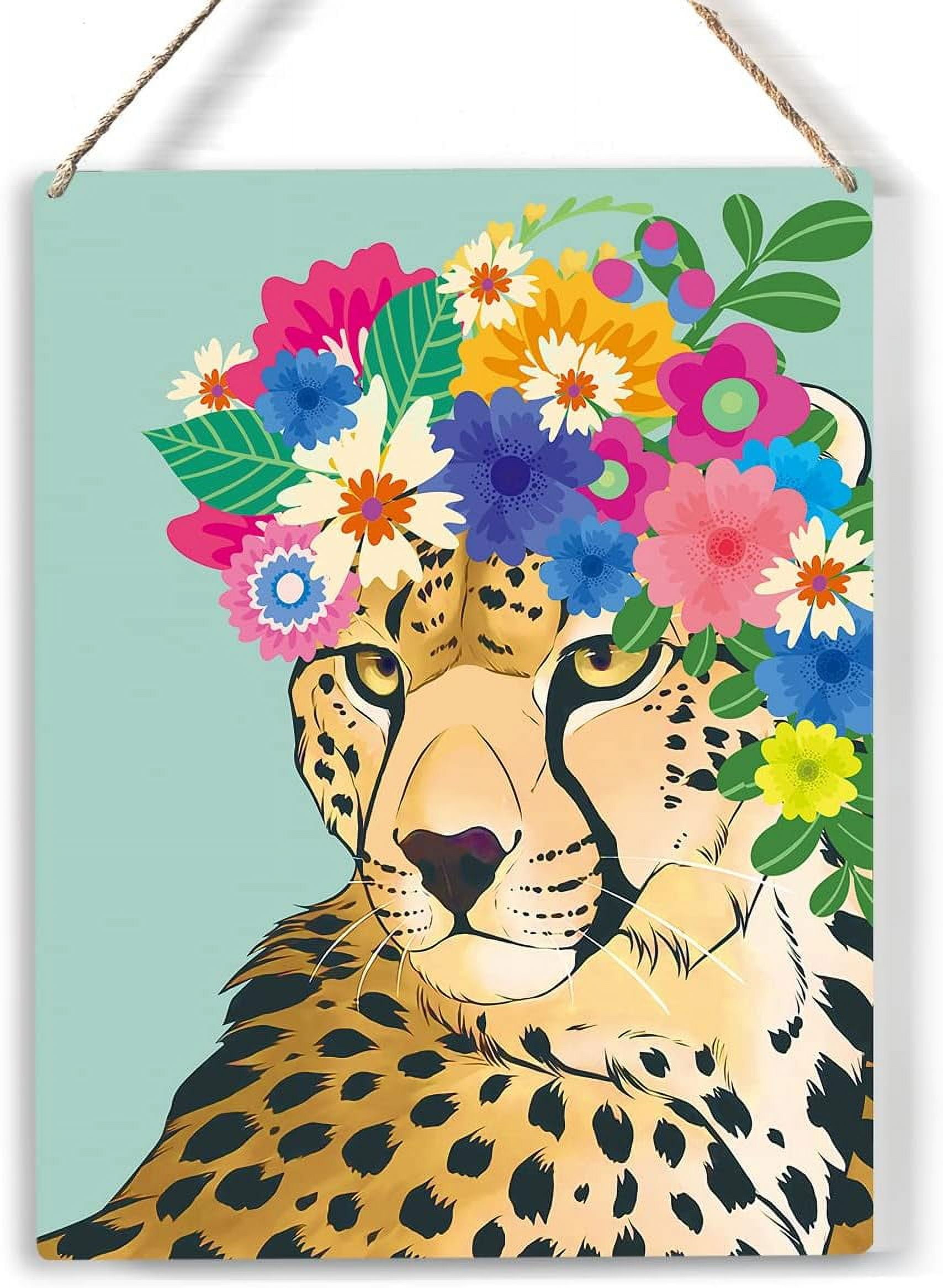 Floral Crown Cheetah Wood Sign Cheetah Wooden Signs Rustic Hanging ...