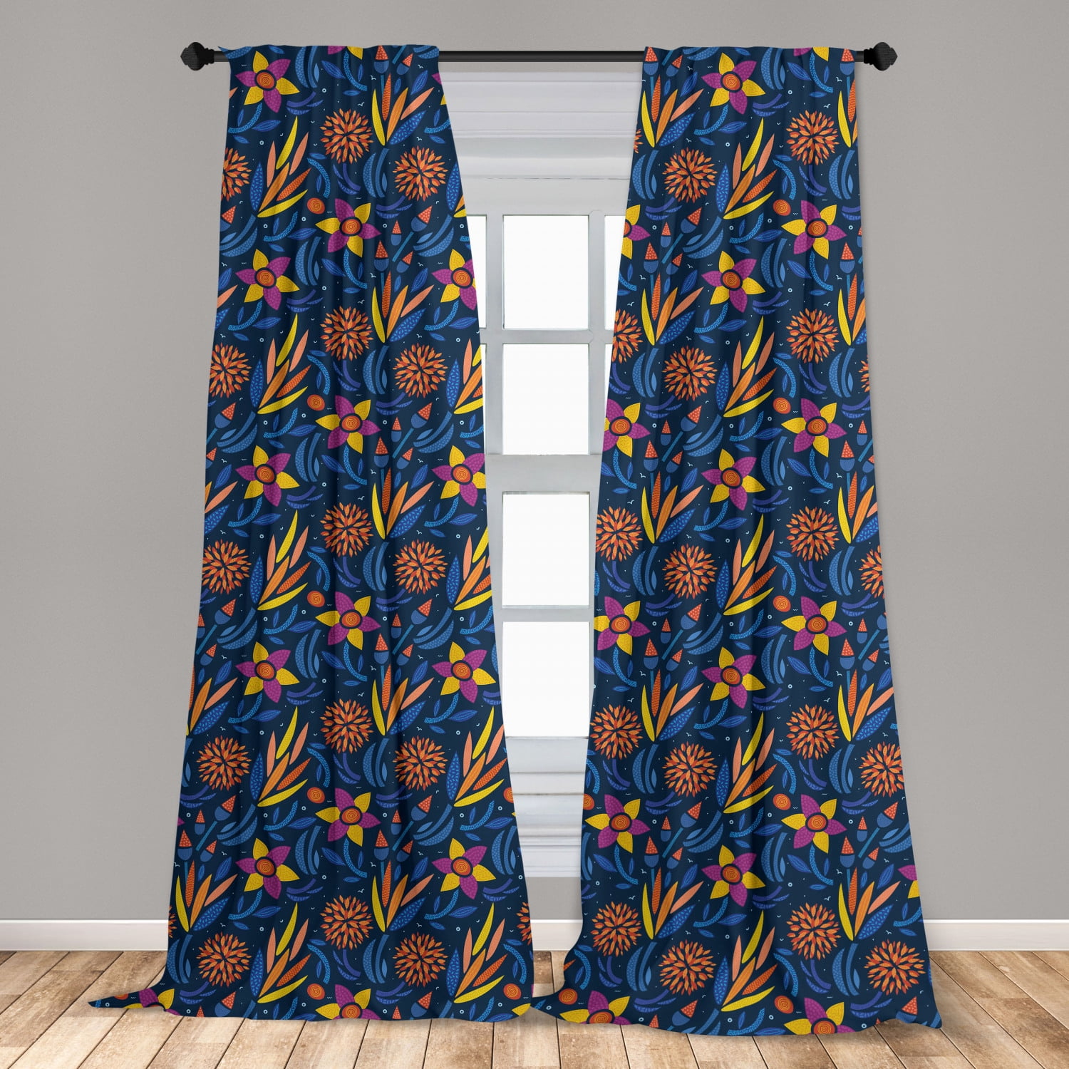 Floral Curtains 2 Panels Set, Colorful Composition of Different Types ...