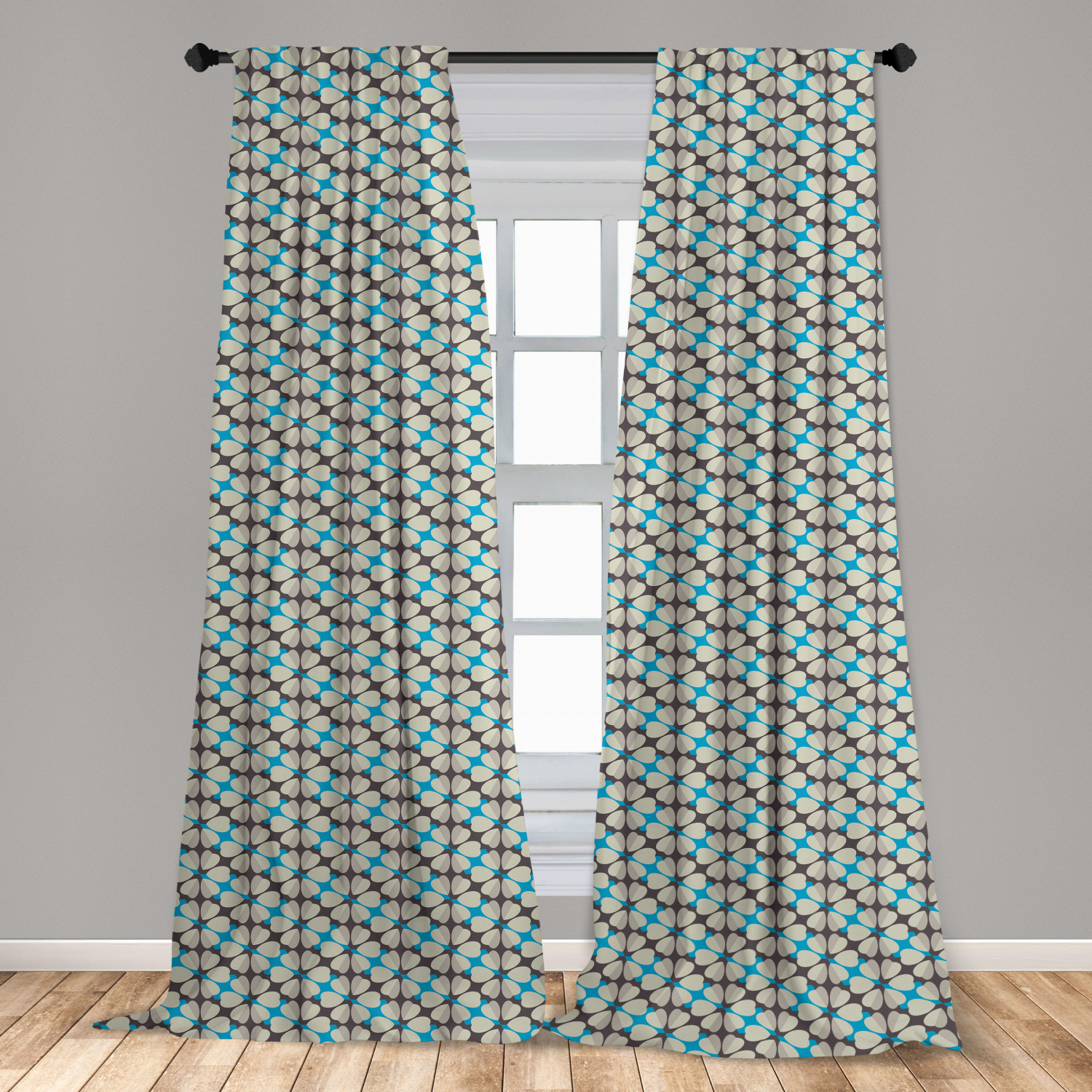 Floral Curtains 2 Panels Set, Diagonal Blue Diamond Shapes with ...
