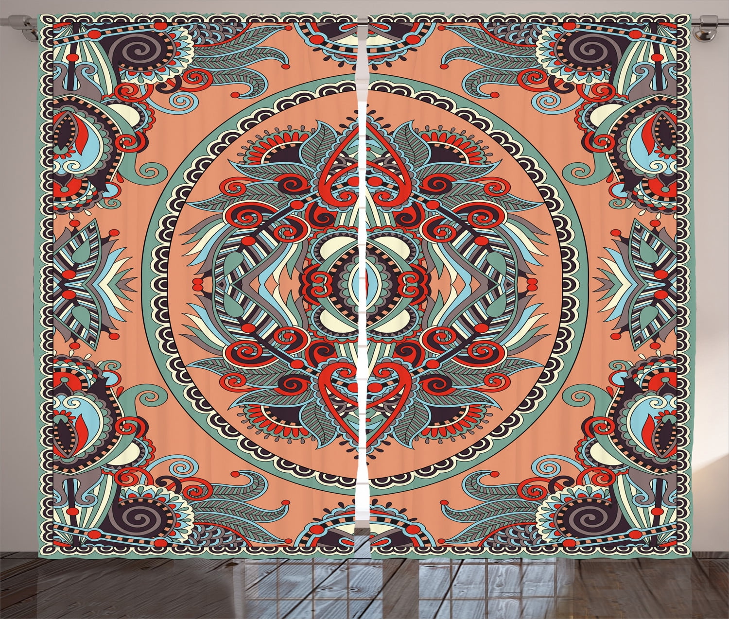 Ambesonne Floral Curtains 2 Panel Set, Ukranian Carpet, 108" x 96 ...