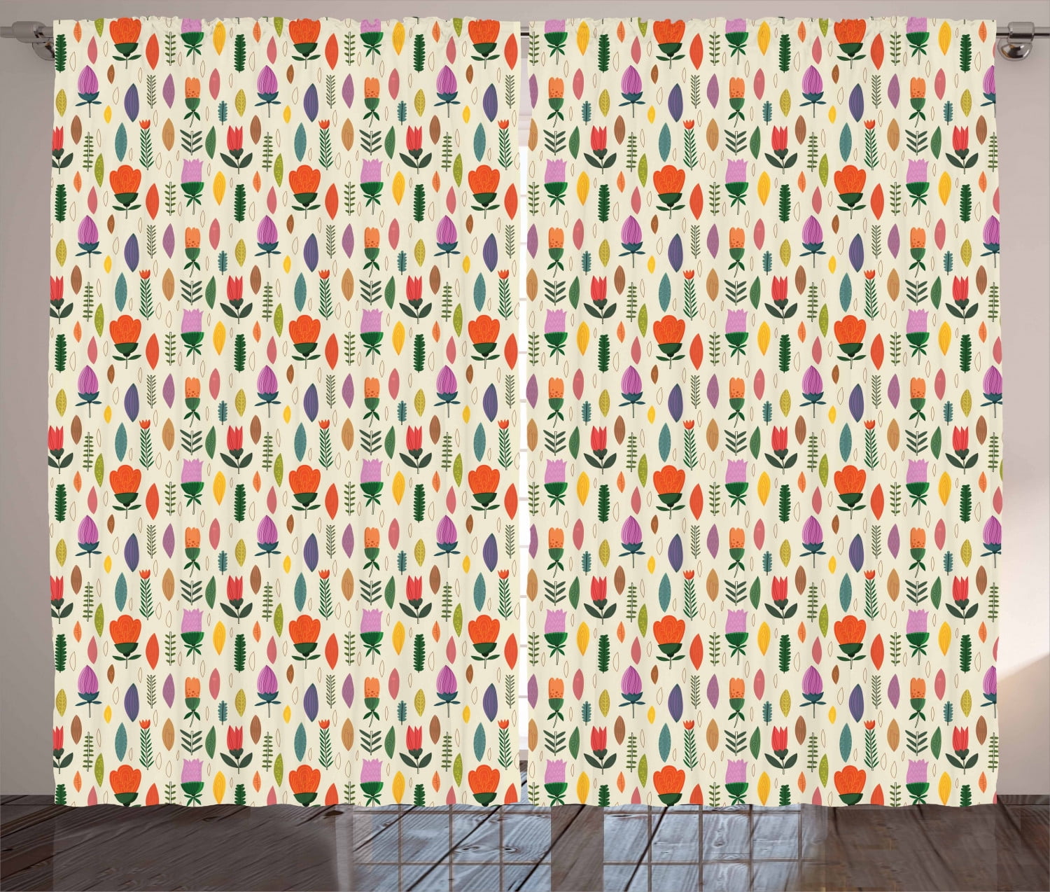 Floral Curtains 2 Panels Set, Fantastic Design of Abstract Spring ...