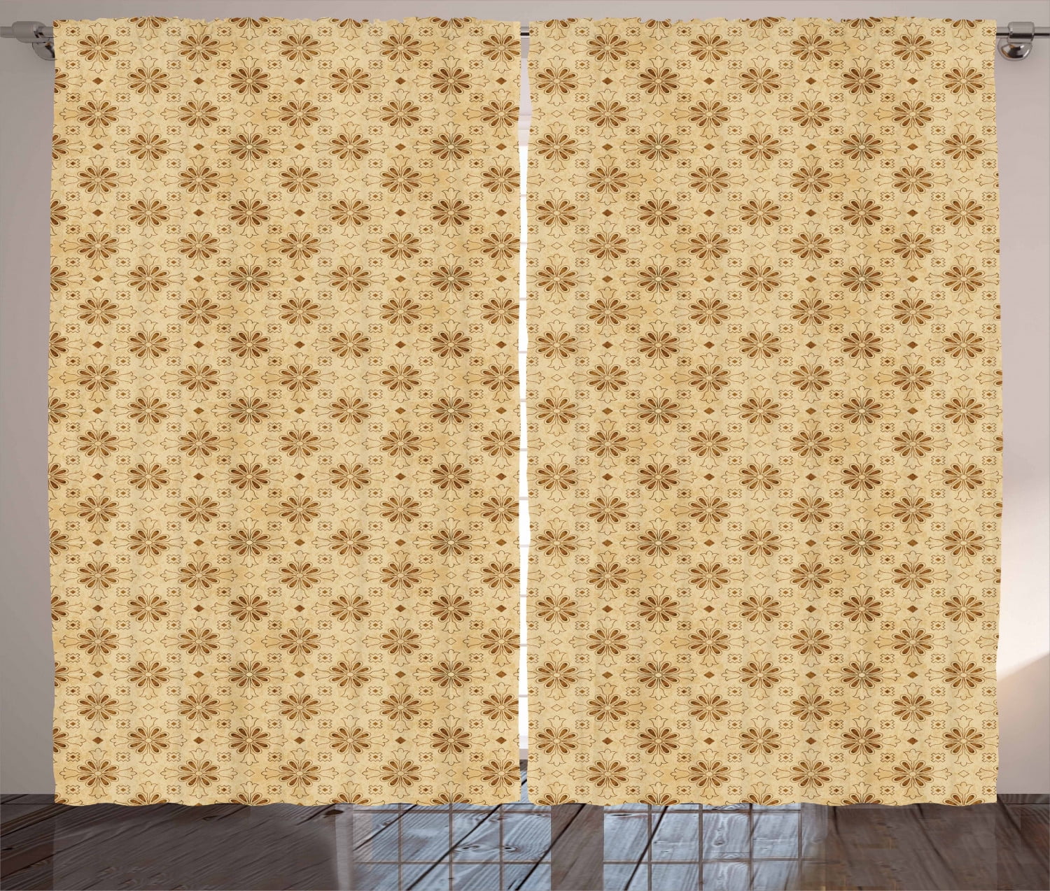Ambesonne Floral Curtains 2 Panel Set, Doodle Tulips Daisies, 108" x 96 ...