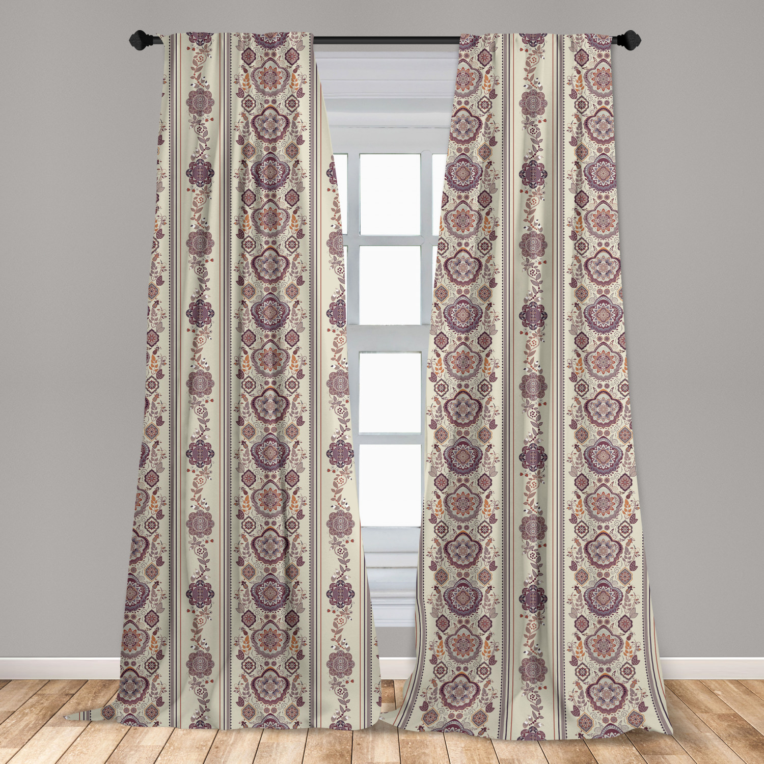Floral Curtains 2 Panels Set, Middle Eastern Ottoman Medieval ...