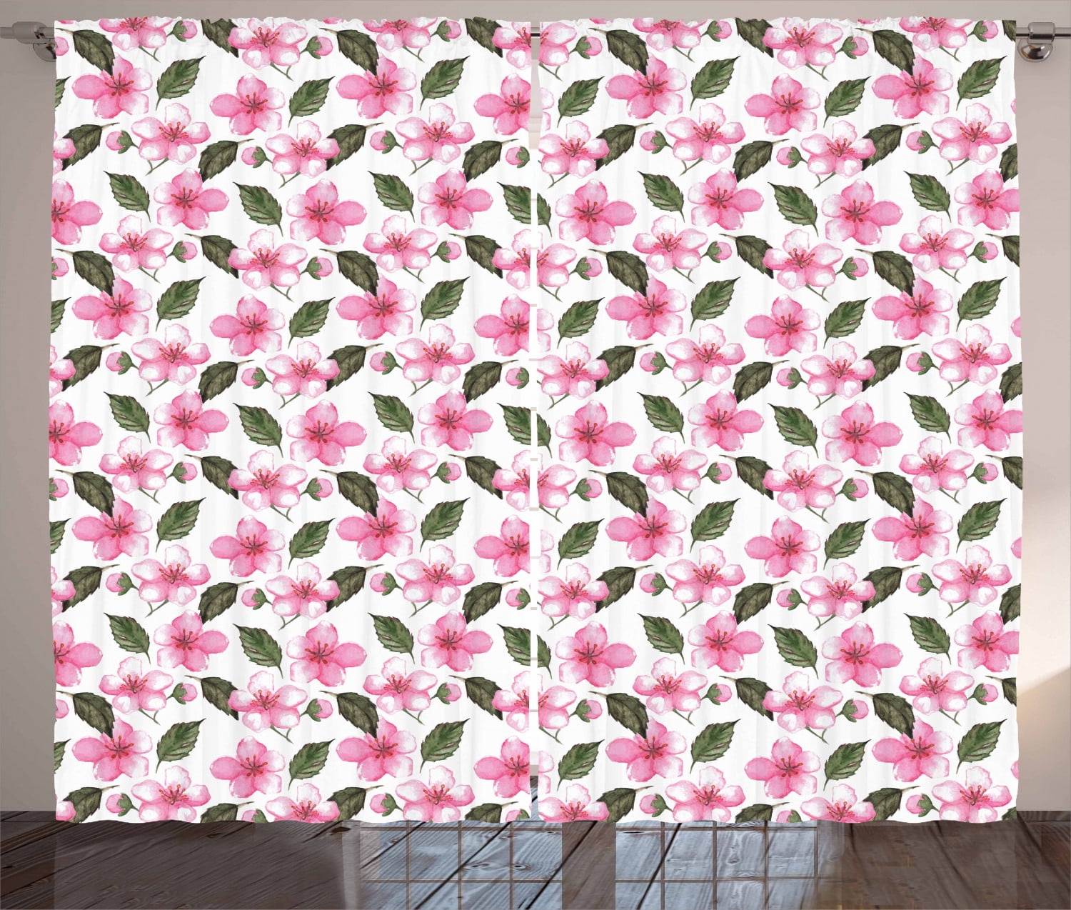 Floral Curtains 2 Panels Set, Sakura the Cherry Blossom Flowers with ...