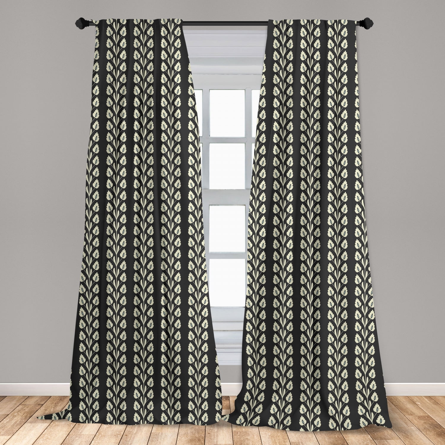 Floral Curtains 2 Panels Set, Vertical Wavy Lines of Flourishing Spring ...