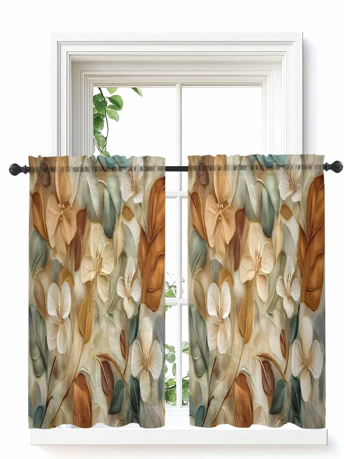Floral Curtains 45 Inch Length, Sheer Curtains for Bedroom Living Room ...