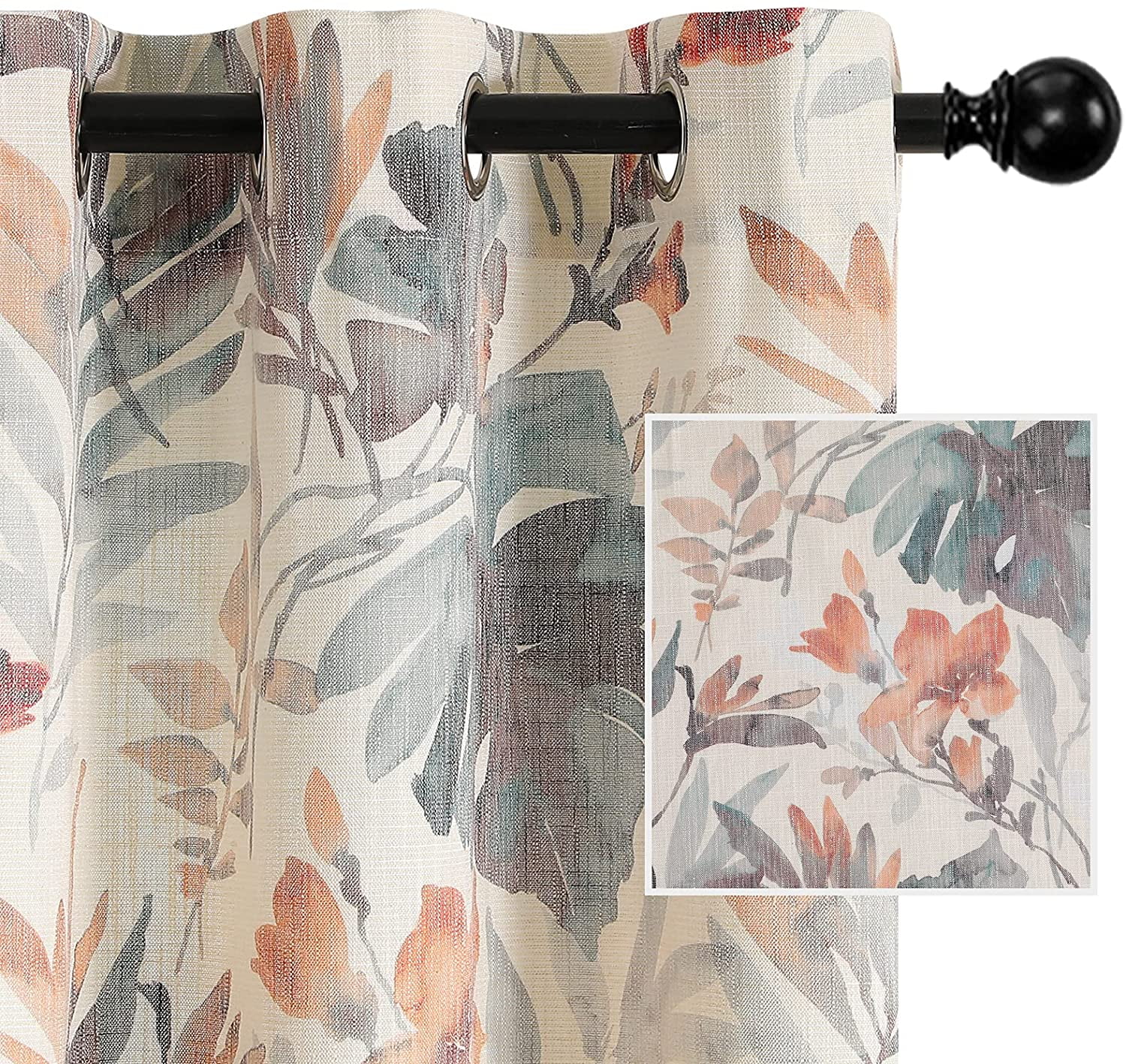 Floral Curtains 84 inches Long Printed Grommet Cotton Curtains for ...