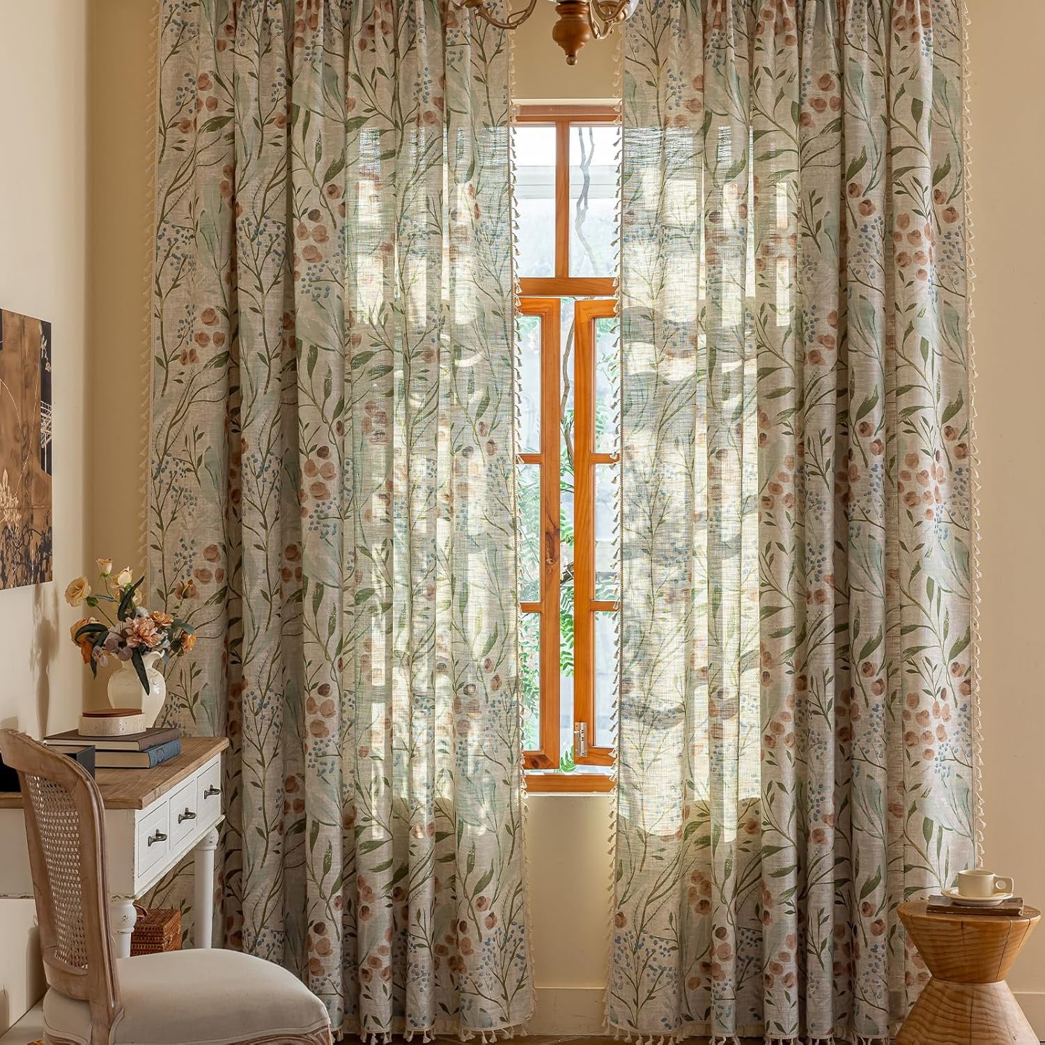 Floral Curtains 96 Inches Bedroom Decor Drapes Semi Sheer Rod Pocket ...